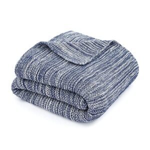 saturday park navy blue knitted throw blanket - soft couch, bed blanket - 100% cotton - warm and cozy - oeko-tex certified