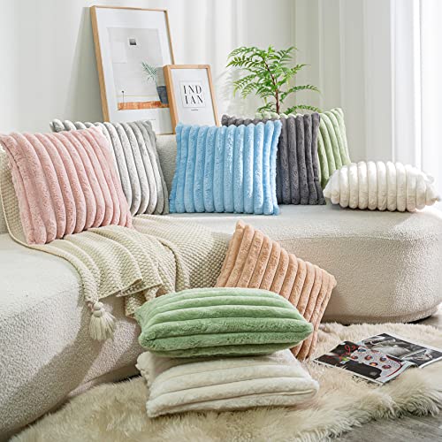 DEELAND Pack of 2,Double-Sided Faux Fur Plush Decorative Throw Pillow Covers Fuzzy Striped Soft Pillowcase Cushion Covers for Sofa Couch Bedroom