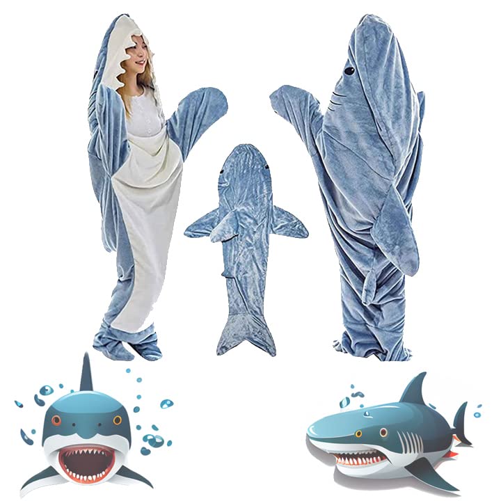 Shark Blanket, Shark Blanket Adult, Shark Blanket Hoodie, Wearable Shark Blanket Super Soft Cozy Flannel Hoodie (L)