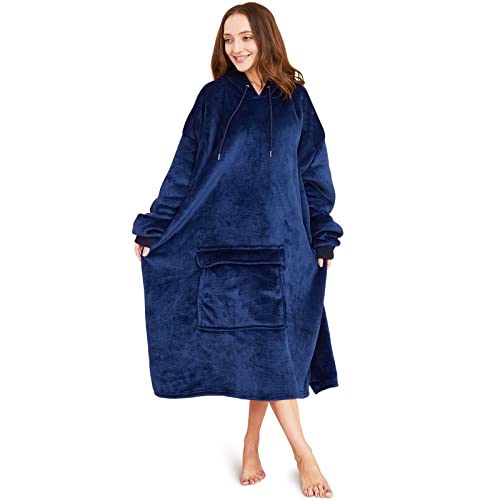 Oversized Wearable Hoodie Blanket Sweatshirt for Adult and Child, Large Pocket Super Thick Warm and Cozy Blanket Hoodie for Women and Men, Fleece Blanket with Comfy Sleeves