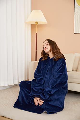 Oversized Wearable Hoodie Blanket Sweatshirt for Adult and Child, Large Pocket Super Thick Warm and Cozy Blanket Hoodie for Women and Men, Fleece Blanket with Comfy Sleeves