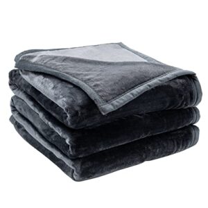 Finehom Soft Flannel Fleece Throw Blanket Queen Size, All Season 330GSM Super Soft Cozy and Warm Blanket for Bed Sofa Couch, 90x90 Inches, Dark Grey