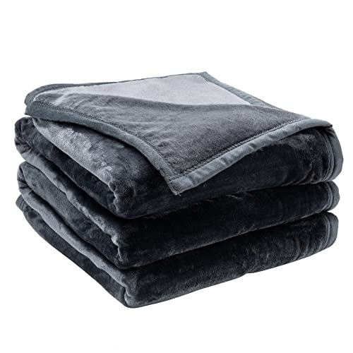 Finehom Soft Flannel Fleece Throw Blanket Queen Size, All Season 330GSM Super Soft Cozy and Warm Blanket for Bed Sofa Couch, 90x90 Inches, Dark Grey