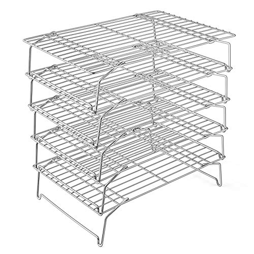 P&P CHEF Cooling Rack, 5-Tier Stainless Steel Stackable Baking Cooking Racks for Cooling Roasting Grilling, Collapsible & Heavy Duty, Oven & Dishwasher Safe - 15’’x10’’