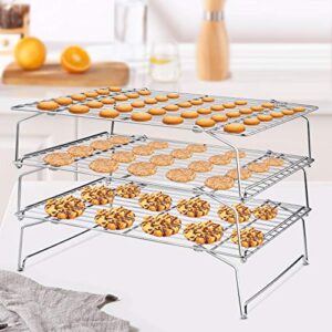 P&P CHEF Cooling Rack, 5-Tier Stainless Steel Stackable Baking Cooking Racks for Cooling Roasting Grilling, Collapsible & Heavy Duty, Oven & Dishwasher Safe - 15’’x10’’