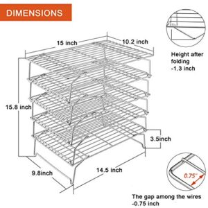 P&P CHEF Cooling Rack, 5-Tier Stainless Steel Stackable Baking Cooking Racks for Cooling Roasting Grilling, Collapsible & Heavy Duty, Oven & Dishwasher Safe - 15’’x10’’