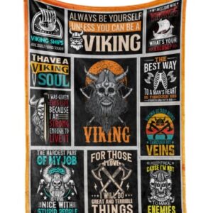 Huglanket Viking Gifts for Men Flannel Blanket Throws, Norse Mythology Viking Themed Throw (50"x 65") for Viking Friends Dad Grandpa Uncle on Father's Day, Birthday, Christmas - Viking