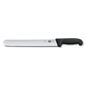 victorinox-swiss-army- 47645 cutlery fibrox pro slicing knife, granton blade, black, 12-inch