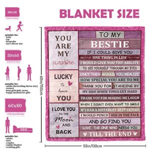 Akoigun Bestie Blanket Best Friends for Women, Birthday Gifts for Best Friends Women Friendship Gifts for Female Girls Bestie BFF Soul Sister Gifts Ultra-Soft Cozy Flannel Throw Blanket 50"x60"