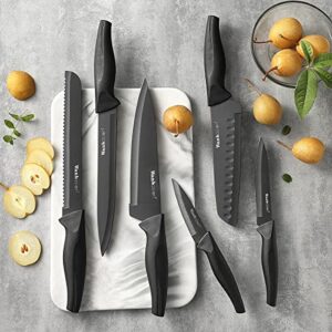 Wanbasion 7 Piece Black Sharp Knife Set for Kitchen, Stainless Steel Kitchen Knife Set, Chef Knife Set with Magnetic Strip and Cover for Meat Cutting