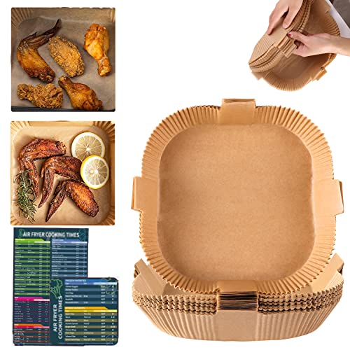 Air Fryer Disposable Paper Liner - 50PCS 7.9In Square Non-Stick Insert Parchment Paper Liners, Oil-proof, Water-proof Cooking Baking Roasting Filter Sheet for Airfryer Basket, Microwave, Oven, Dryer