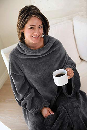 Tirrinia Wearable Blanket with Sleeves and Pocket, Lounging Super Soft Comfy Microplush Adults Wearable Throw Body Robe for Women and Men, 53''X 71'' Grey