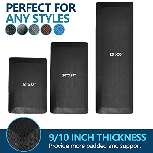 FEATOL Anti Fatigue Mat Floor Mat, Extra Thick Standing Office Desk Mat Foam Cushioned Anti Fatigue Ergonomic Kitchen Mats Comfort Standing Pad 9/10 Inch (20" x 32", Black)