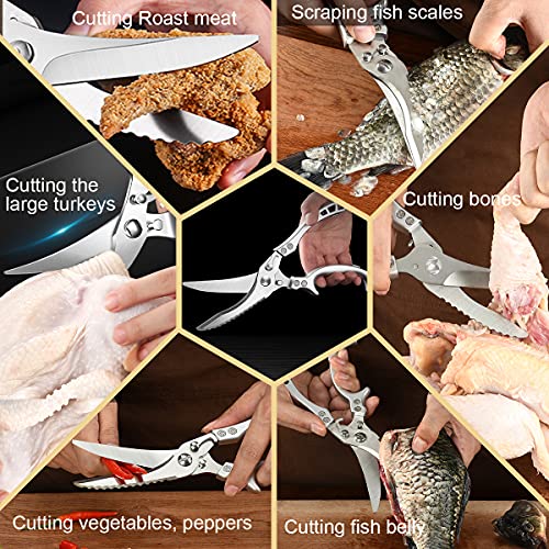 Upgrade Heavy Duty Stainless Steel Kitchen Scissors,Multipurpose Ultra Sharp Utility Scissors, Professional Poultry Shears for Bone, Chicken, Meat, Fish, Turkey,Vegetables,Barbecue Scissors.