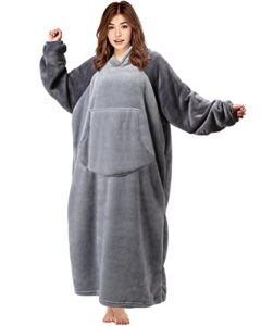 dgdgbaby oversized hoodie wearable blanket, microfiber and sherpa wearable blanket sweatshirt fleece wearable blanket with giant pocket for women men teens (dark grey)