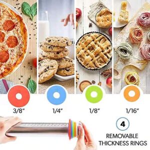 NASNAIOLL Adjustable Rolling Pin with Thickness Rings Measurement Pastry for Baking Cookie Dough Pizza Pastry Pie Pasta, French Style Stainless Steel Roller