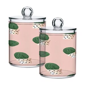 kigai pink cactusqtip dispenser apothecary jars bathroom, 2 pack of 14 oz - qtip holder storage canister clear plastic acrylic jar for cotton ball, cotton swab, cotton round pads, floss