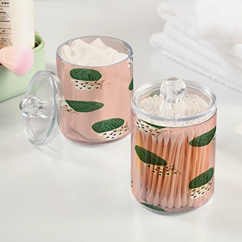 Kigai Pink CactusQtip Dispenser Apothecary Jars Bathroom, 2 Pack of 14 oz - Qtip Holder Storage Canister Clear Plastic Acrylic Jar for Cotton Ball, Cotton Swab, Cotton Round Pads, Floss