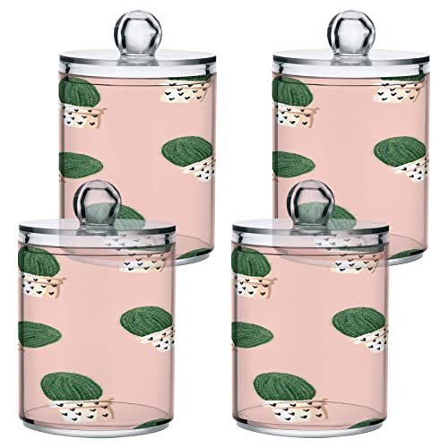 Kigai Pink CactusQtip Dispenser Apothecary Jars Bathroom, 2 Pack of 14 oz - Qtip Holder Storage Canister Clear Plastic Acrylic Jar for Cotton Ball, Cotton Swab, Cotton Round Pads, Floss