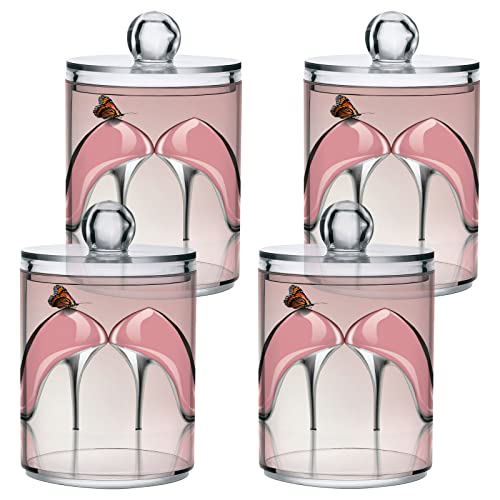 xigua Pink High Heel Shoes Butterfly Qtip Holder Dispenser,2 Pack Storage Canister Clear Plastic Jar with Lids for Cotton Ball,Cotton Swab -- 10 Oz#38