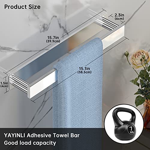 YAYINLI Towel Racks for Bathroom Wall Mounted, Small Bathroom Towel Holder Storage for Rolled Towels, SUS 304 Stainless Steel Adhesive Towel Bar, Silver 15.1 Inch