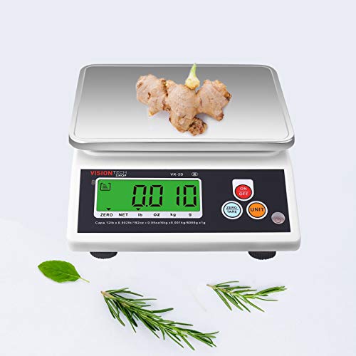 VisionTechShop VK-2D Digital Kitchen Scale, Lb/Oz/Kg/g Switchable, Stainless Steel Plate Food Scale, Large LCD Display with Backlight, 12lb Capacity, 0.002lb Readability