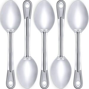 super strong, ergonomic 11 in serving spoon 5 pk. big, solid stainless steel spoons for cooking, baking and basting. best kitchen flatware for buffet and banquet service in restaurants and homes