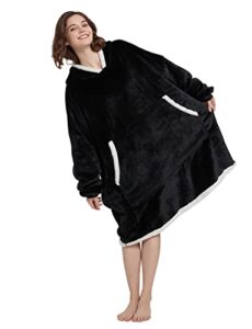 suifect wearable blanket hoodie, oversized sherpa hoodie blanket for women, men, super cozy & warm sweatshirt hoodie blanket, black