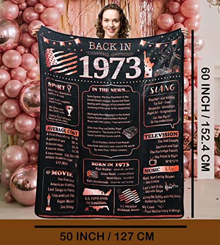 Henghere 50th Birthday Gifts for Women Friend, Mom, Grandma, Sister, Wife, Aunt, Coworker, Happy 50 Year Old Birthday Decorations Women | Blanket for Bed Sofa 60x50 Inches, Rose Gold