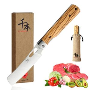 senbon 440a stainless steel ultra sharp pocket folding chef knife peeling utility knife fruit knife natural olive handle camping bbq trip outdoor portable kitchen knife