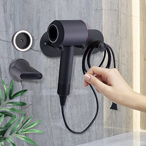 14pcs Hair Dryer Holder Set, Blow Dryer Holder, Expansion Screw Hair Dryer Holder Set with Adhesive Easy Install Universal (Black)