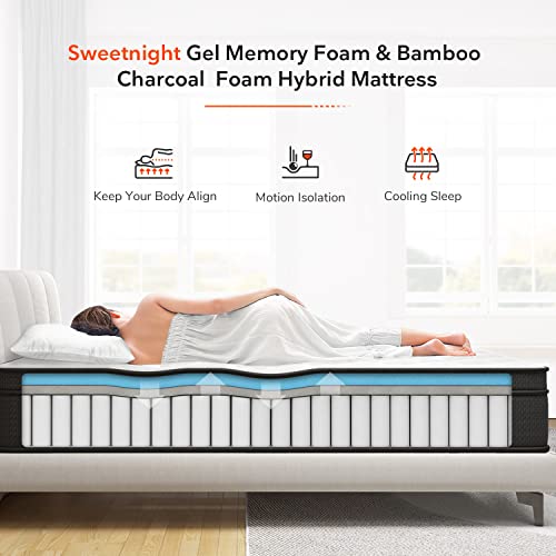 Sweetnight Queen Mattress, 12 Inch Pillow Top Queen Size Mattress in a Box, Bamboo and Gel Memory Foam Hybrid Mattress, Individually Wrapped Spring for Motion Isolation & Support, Siesta