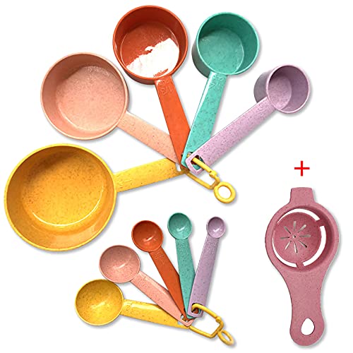 Plastic Measuring Cups and Spoons Set - 10 Pcs Colorful Kitchen Measuring Tool, Engraved Metric/US Markings Stackable Silicone Measure Cup for Liquid & Dry Measuring, Cooking & Baking, Random Color