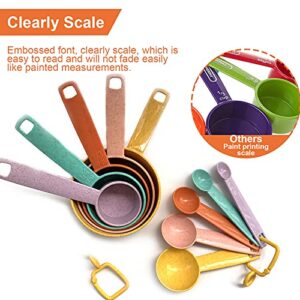 Plastic Measuring Cups and Spoons Set - 10 Pcs Colorful Kitchen Measuring Tool, Engraved Metric/US Markings Stackable Silicone Measure Cup for Liquid & Dry Measuring, Cooking & Baking, Random Color