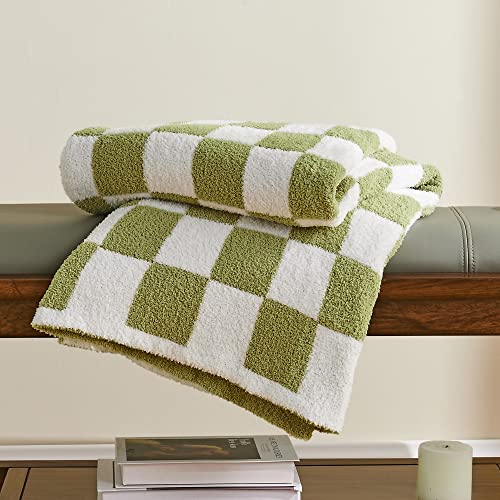 Villcr Fuzzy Checkered Blanket, Throw Blanket for Couch Bed Sofa Travel Camping,Soft Plaid Decorative Throw Blanket for All Seasion 51''x63'' (Sage Green)