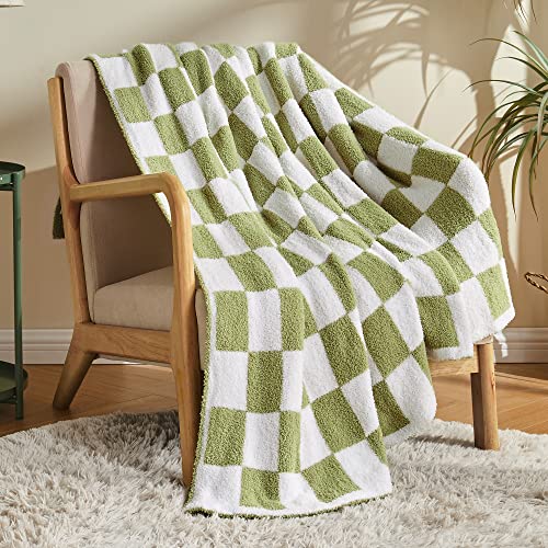 Villcr Fuzzy Checkered Blanket, Throw Blanket for Couch Bed Sofa Travel Camping,Soft Plaid Decorative Throw Blanket for All Seasion 51''x63'' (Sage Green)