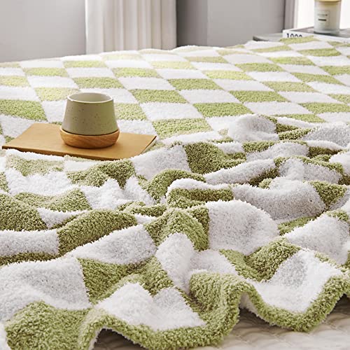 Villcr Fuzzy Checkered Blanket, Throw Blanket for Couch Bed Sofa Travel Camping,Soft Plaid Decorative Throw Blanket for All Seasion 51''x63'' (Sage Green)