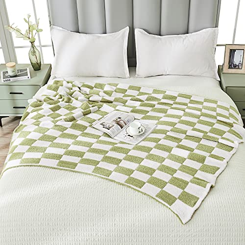 Villcr Fuzzy Checkered Blanket, Throw Blanket for Couch Bed Sofa Travel Camping,Soft Plaid Decorative Throw Blanket for All Seasion 51''x63'' (Sage Green)