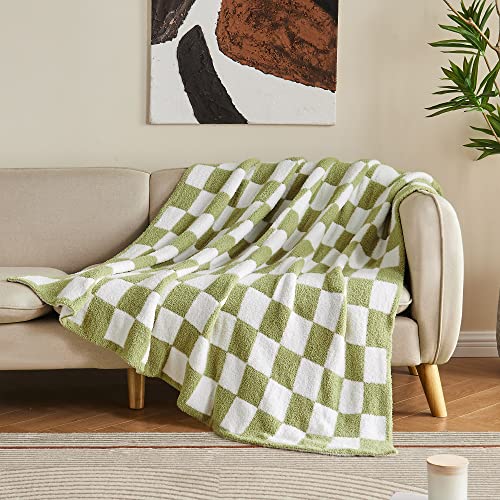 Villcr Fuzzy Checkered Blanket, Throw Blanket for Couch Bed Sofa Travel Camping,Soft Plaid Decorative Throw Blanket for All Seasion 51''x63'' (Sage Green)