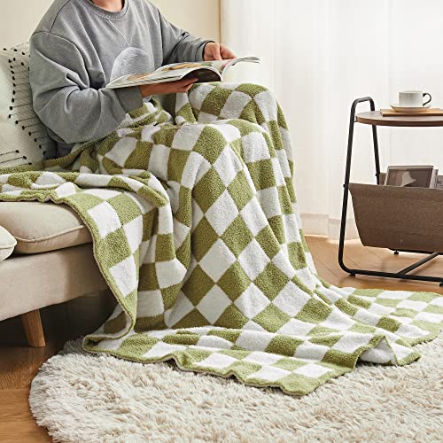 Villcr Fuzzy Checkered Blanket, Throw Blanket for Couch Bed Sofa Travel Camping,Soft Plaid Decorative Throw Blanket for All Seasion 51''x63'' (Sage Green)