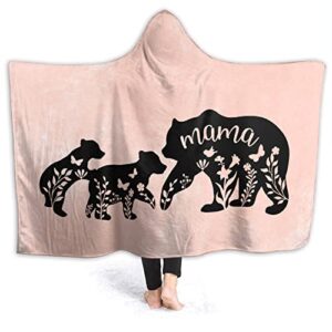 mama bear wearable blanket super soft cozy plush hoodie blanket flannel hooded throw blanket wrap cloak for nap travel,60"x80" for adults