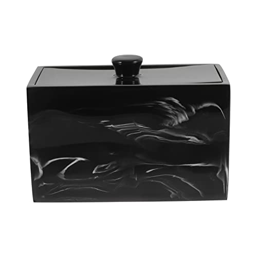 EXCEART Cotton Swab Holder with Lid Resin Marble Pattern Cotton Ball Canister Cotton Pads Dispenser Flossers Storage Box Cosmetics Organizer with 2 Compartments for Barthroom Vanity Black