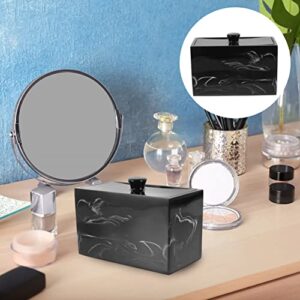 EXCEART Cotton Swab Holder with Lid Resin Marble Pattern Cotton Ball Canister Cotton Pads Dispenser Flossers Storage Box Cosmetics Organizer with 2 Compartments for Barthroom Vanity Black