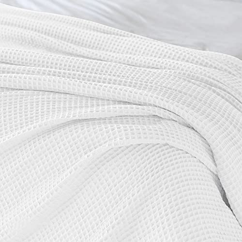 Filament Alley 100% Cotton Waffle Weave Bed Blanket White King 108x90 Inch Breathable Lightweight Comforter Throw Blanket Travel Throw Blanket Couch Bed Sofa