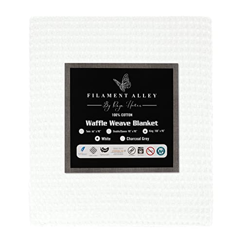 Filament Alley 100% Cotton Waffle Weave Bed Blanket White King 108x90 Inch Breathable Lightweight Comforter Throw Blanket Travel Throw Blanket Couch Bed Sofa