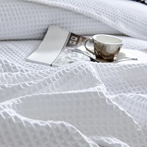 Filament Alley 100% Cotton Waffle Weave Bed Blanket White King 108x90 Inch Breathable Lightweight Comforter Throw Blanket Travel Throw Blanket Couch Bed Sofa