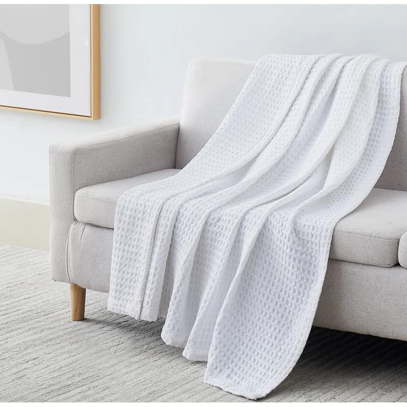 Filament Alley 100% Cotton Waffle Weave Bed Blanket White King 108x90 Inch Breathable Lightweight Comforter Throw Blanket Travel Throw Blanket Couch Bed Sofa