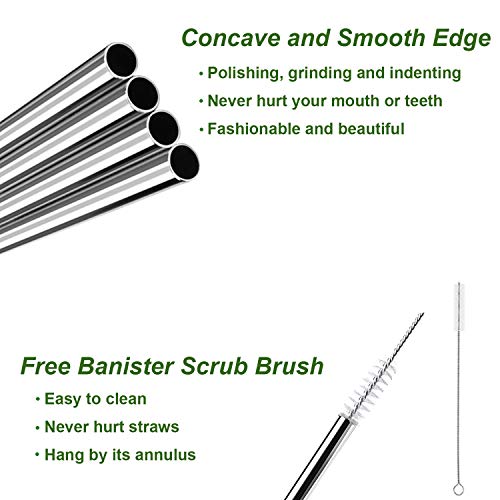 VEHHE Metal Straws Stainless Steel Straws Drinking Straws Reusable - 10.5" Ultra Long 4 + 1 - W/Cleaning Brush for 20/30 Oz for Yeti RTIC SIC Ozark Trail Tumblers (2 Straight|2 Bent|1 Brush)