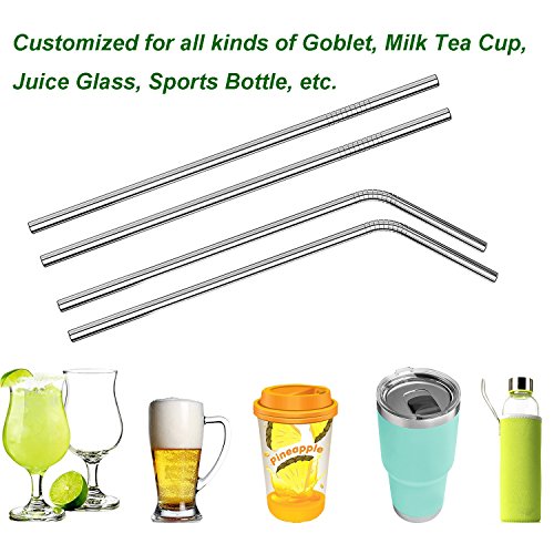 VEHHE Metal Straws Stainless Steel Straws Drinking Straws Reusable - 10.5" Ultra Long 4 + 1 - W/Cleaning Brush for 20/30 Oz for Yeti RTIC SIC Ozark Trail Tumblers (2 Straight|2 Bent|1 Brush)