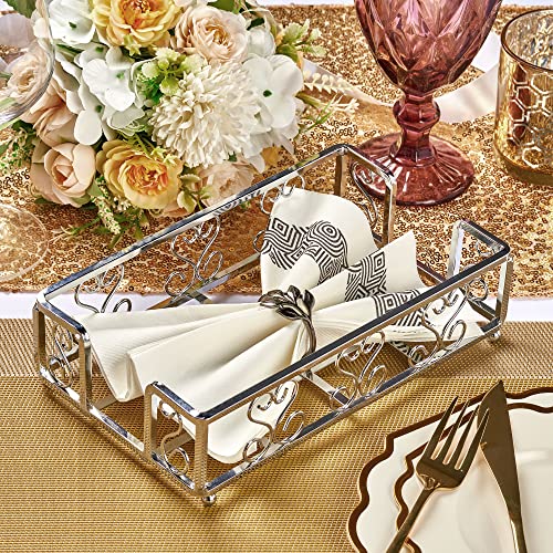 LEVIMETREE Guest Towel Silver Napkin Holder Guest Towel Holder for Bathroom Modern Serviette Holder Tissue Dispenser Perfect for Outdoor Events -Dining Table Napkin Holder, Home Décor Bathroom Trays